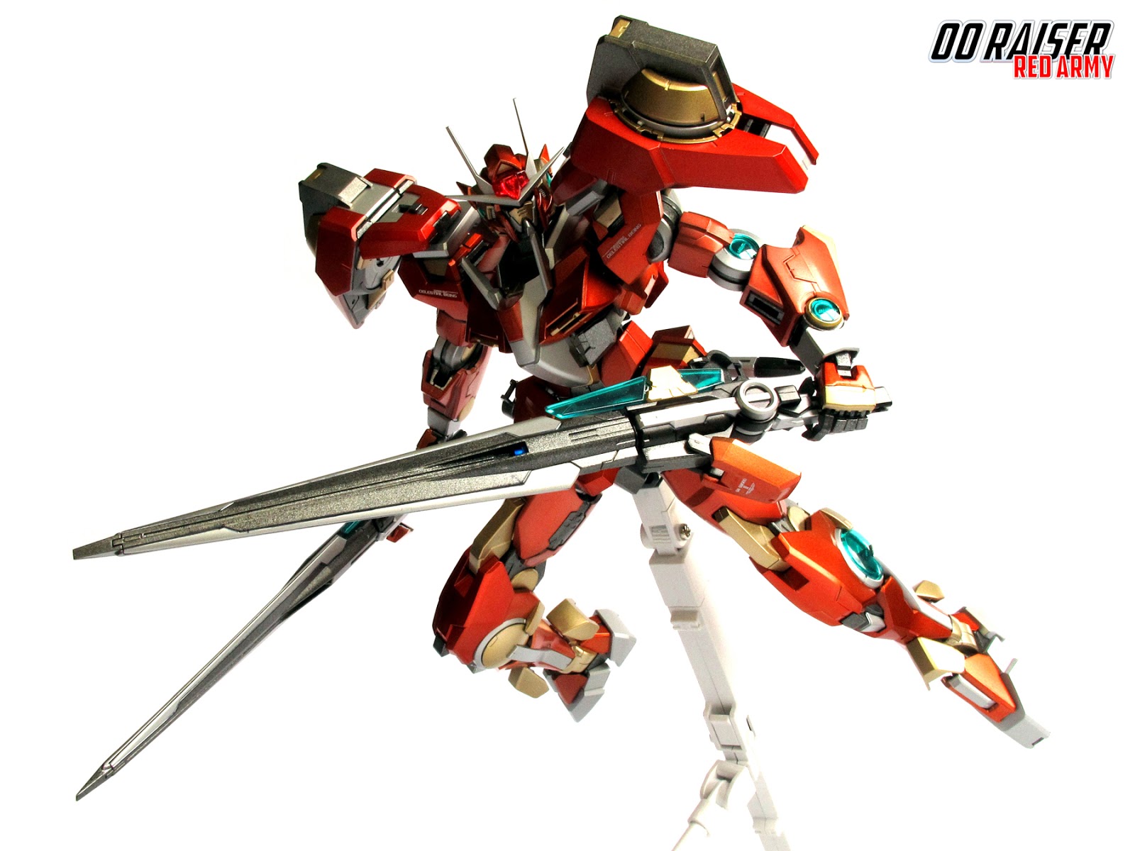 GUNDAM GUY: MG 1/100 GN-0000 + GNR-010 00 Raiser [Red Army] - Painted Build